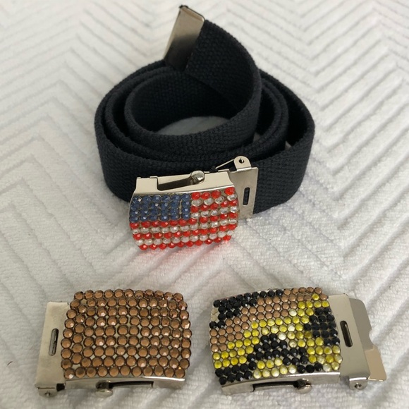 Vintage | Accessories | Canvas Plaque Buckle Belt With 2 Extra Buckles ...